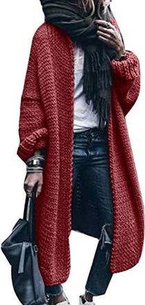 ORANDESIGNE Gilet Rouge Long Femme en Tricot Cardigan Veste Ouvert Épais Manches Longues Pull Gilet Chaud Casual Grosse Maille Manteau Sweater Hiver Chandail Outw