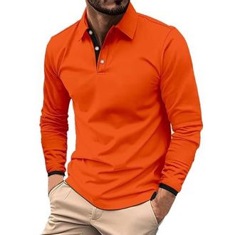 Generic Polo de golf pour homme &agrave; manches longues, d&eacute;contract&eacute;, &eacute;t&eacute;, couleurs contrast&eacute;es, basique, travail, t-shirt respirant l&eacute;ger, coupe r&eacute;guli&egrave;re, polos &agrave;
