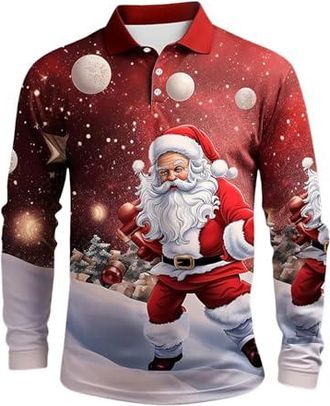 Generic Chemise No&euml;l Homme Manches Longues, Chemise Homme Noel Imprim&eacute; Polo No&euml;l Renne Flocons De Neige Col &Agrave; Revers Tops Chemisier Dr&ocirc;le Chemises Amusante Ch