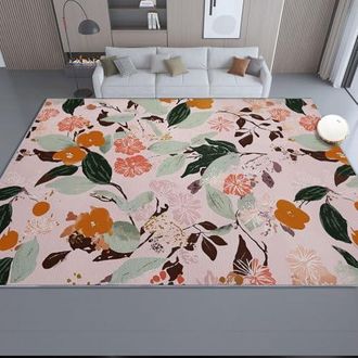 Generic Tapis Salon Rétro 120 x 170 cm, Nature Dessin Animé Fleurs Motif Tapis Lavable avec Support Antidérapant et Bordure Durable, Carpet Moquette Chambre D