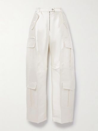 Christopher John Rogers Pantalon Treillis Large En Serge De Soie Et Laine M&eacute;lang&eacute;es - Ivoire