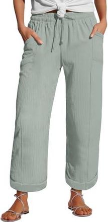 Generic Pantalon en mousseline 3/4 - Pantalon d&eacute;t&eacute; l&eacute;ger - Pantacourt d&eacute;t&eacute; - Pantacourt - Pantalon de plage - Pantalon d&eacute;t&eacute; l&eacute;ger en coton - Pantalon de joggi