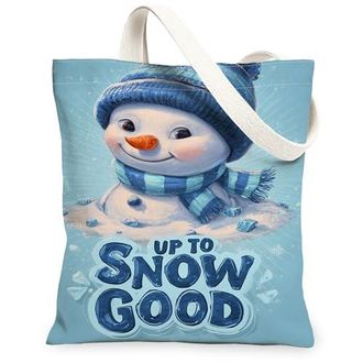 Generic Sacs fourre-tout en toile motif bonhomme de neige dhiver, mignon personnage froid, sacs dépicerie, sacs dépicerie réutilisables, légers et lavables à 