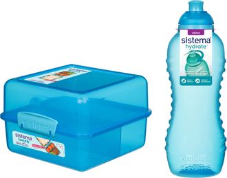 Sistema Lunch- und Trinkset - 1,4L Lunch Cube + 460ml Twist N Sip Squeeze Bottle - Blau/Ocean Blue