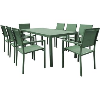 Happy Garden Salon de jardin BARI en textil&egrave;ne vert sauge 8 places - aluminium vert sauge
