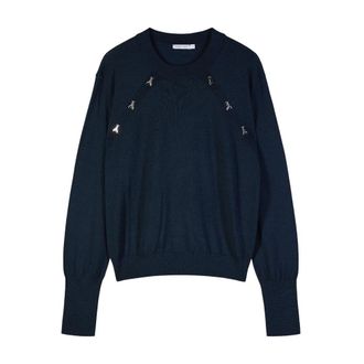 Patrizia Pepe Pull en laine &agrave; col rond - Femme - Pulls - Bleu - Taille: 36 FR