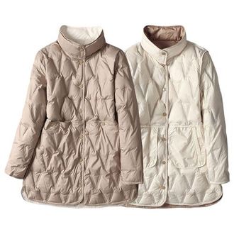 Generic Doudoune matelass&eacute;e r&eacute;versible l&eacute;g&egrave;re pour femme, veste dhiver surdimensionn&eacute;e d&eacute;contract&eacute;e avec poches, kaki clair, XXL