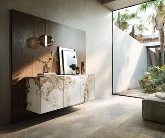 DELIFE Sideboard Cuor 150 cm Keramik Minas Melange Wei&szlig;-Beige 3 T&uuml;ren Schwebend, Sideboards