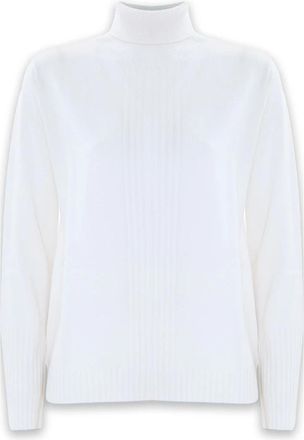 Kocca Femme, Pulls, Blanc, Taille: 44 FR Pull Chic &agrave; Col Montant et Maille C&ocirc;tes Centrale