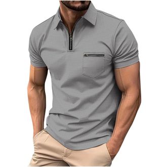 Generic Poloshirt Herren Kurzarm Polohemd mit Tasche Polo Shirt M&auml;nner Freizeit Kurzarmshirt mit Rei&szlig;verschluss Golf T-Shirt Einfarbige Sommershirt Sommer Beq