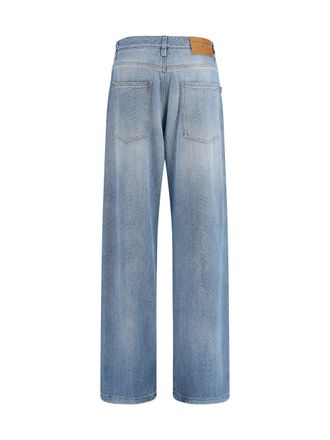 Ermanno Scervino Womens Baggy Jeans Pure Cotton With Resca Pattern Bright Cobalt