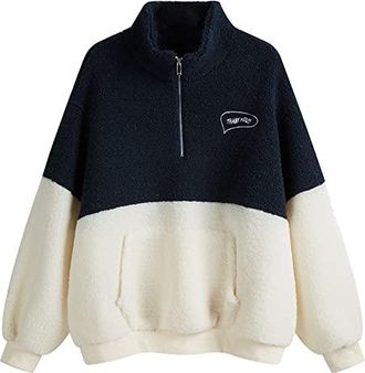 Generic 2026 Vestes dhiver pour femmes, sweatshirts molletonn&eacute;s pelucheux &agrave; manches longues pour femmes, pull &agrave; poils longs d&eacute;contract&eacute;s, bleu, L