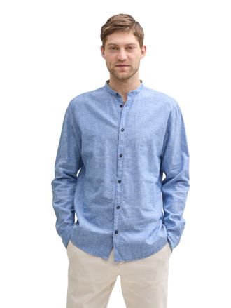Tom Tailor Regular Fit Kurzarmhemd mit Leinenanteil im P&uuml;nktchen-Muster, Navy Chambray dot Design, XS