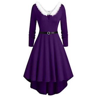 Generic Robe longue et asymétrique à manches longues pour femmes, motif patchwork de Noël, 2026, violet, 5XL