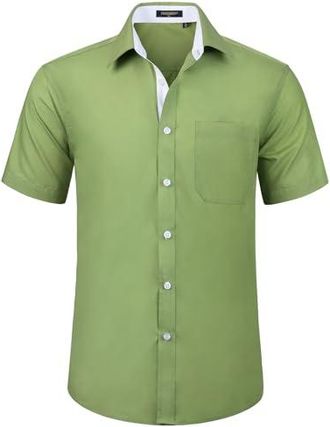 Hisdern Chemise à Manches Courtes pour Hommes Vert décontractée dété Chemise Classique à Coupe régulière avec Poches,3XL