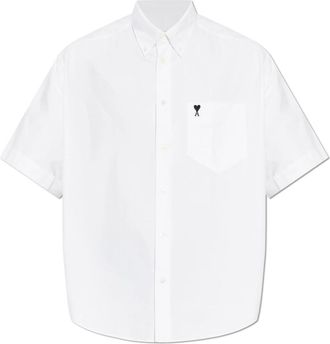 Ami Homme, Chemises, Blanc, Taille: XL Cotton Boxy Embroidered Ami de Coeur Shirt