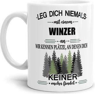 Tassendruck Berufe-Tasse Leg Dich Niemals mit einem Winzer an - Geschenk-Idee/B&uuml;ro/Job/Arbeit/Witzig/Lustig/Weiss