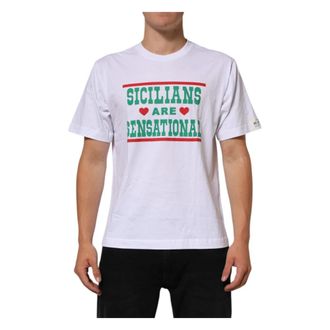 Dolce & Gabbana T-Shirt mit Grafik-Print und Rundhalsausschnitt aus Baumwolle - - Tops - Herren - Wei&szlig; - S