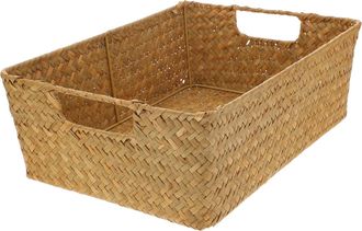 DOITOOL Geflochtener Aufbewahrungskorb Seegras Korb Eckig 34x23x11cm Rechteckiger Korb Geflochten Multifunktional Desktop Organizer Küche Bad Zimmer Bücher Sp