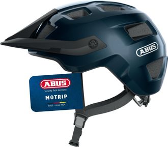 ABUS MTB-Helm MoTrip - robuster Fahrradhelm mit höhenverstellbarem Schirm für Mountainbiker - individuelle Passform - Unisex - Blau Glänzend, M, M (54-58 c