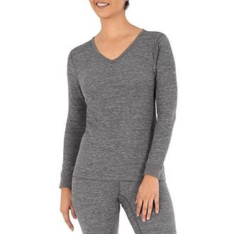 Fruit Of The Loom Micro Waffle Thermal V-Neck Haut de Pijama, Bruyère fumée, S Femme