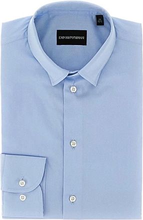 Emporio Armani Chemise en popeline stretch - Homme - Chemises - Bleu - Taille: XL