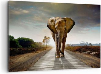 Arttor Wandbilder Dekoration Wohnzimmer Elefant Straße Landschaft Bilder auf Leinwand 120x80cm Leinwandbild Schlafzimmer Küche Deko Wand Kunstdruck Art Groß 