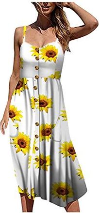 Generic Robe boh&egrave;me 2026 pour femme avec poches boutonn&eacute;es vers le bas, robe midi boh&eacute;mienne balan&ccedil;oire pour femmes, blanc, XXL