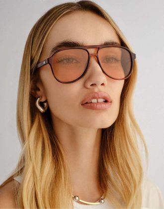 Le Specs Tragic Magic - Lunettes de soleil aviateur avec verres jaunes - &Eacute;caille de tortue miel-Brown