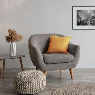 Emma Barclay Kissenbezug mit Fischgrätmuster, recycelte Baumwolle (Ockergelb)