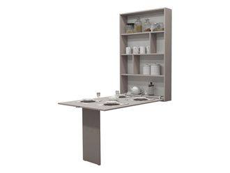 Mirjan24 Wandtisch Albi, Wandklapptisch mit 2 Regalen, V-Tisch, Esstisch, Tisch ideal f&uuml;r Esszimmer, K&uuml;che, Klapptisch, Bartisch (Cashmere)