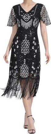 Generico Great Gatsby Ann&eacute;es 1920 Robe de soir&eacute;e vintage avec paillettes et franges pour femme Style r&eacute;tro ann&eacute;es 20, argent m&eacute;tallique, XX-Large