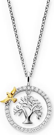 Engelsrufer Kette Lebensbaum mit Vogel Bicolor für Damen aus 925er Sterlingsilber - Karabinerverschluss - Länge: 42+4+4cm