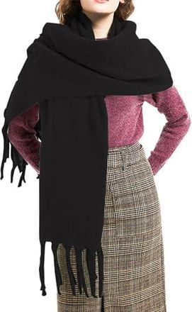 QUINTRA Et Hiver Grosse Frange Cercle Sable Uni Écharpe pour Femmes et Hommes Épais Écharpe Écharpe Femme, Noir, taille unique