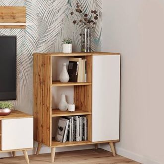 Dmora Kommode Krosno, Wohnzimmerbuffet, Wohnzimmer-Sideboard, Moderne Küchen-Speisekammer, 40x90 h116 cm, Braun