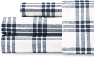 Eddie Bauer Bettlaken Baumwollperkal Bettwäsche-Set, knackig und cool, stilvolle Heimdekoration, Baumwolle Perkal, Marineblau (Navy Plaid), King, 3