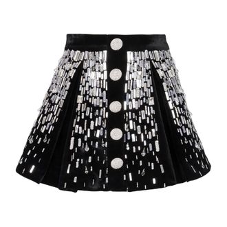 Balmain Jupe patineuse orn&eacute;e de cristaux - Femme - Jupes - Gris - Taille: 34 FR