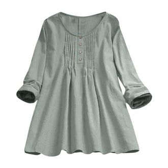 Generic Hauts en coton et lin pour femmes, chemises d&eacute;t&eacute; boutonn&eacute;es grande taille, style d&eacute;contract&eacute;, r&eacute;tro, tunique ample, v&ecirc;tements tendance 2026, Vert, XXL