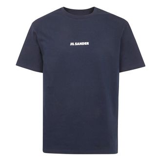 Jil Sander Crewneck Kurzarm Logo T-Shirt - - Tops - Herren - Blau - M
