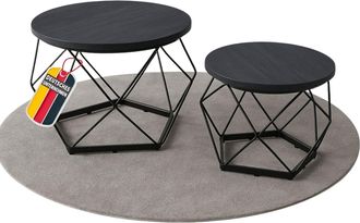 Coemo Couchtisch Schwarz Duett 2er Set - Moderner Beistelltisch im Industrial Design, runde Tische mit Holzoptik/Schwarz, platzsparend, vielseitig & robust 