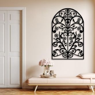 Generic Rustikale Wanddekoration aus Metall in Schwarz mit Bogenfenster, Vintage-Stil, Lange, vertikale, Moderne Wanddekoration aus Metall, rustikale Bogenfen