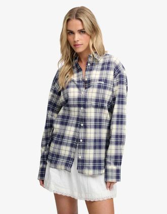 Superdry kariertes Relaxed-Fit-Flanellhemd in Eclipse Navy-Marineblau