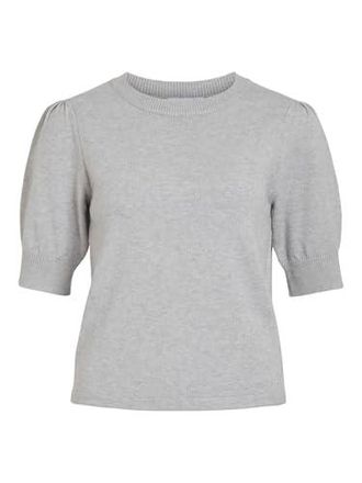 Vila Vila Sleeve O-Neck Knit Top Viril Noos Haut en Tricot &agrave; Manches 2/4 et col Rond, Gris Clair chin&eacute;, XS Femme