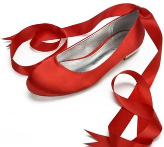 Generic Chaussures De Mariage De Mari&eacute;e Ballet Flat Femmes Satin&eacute;e Rond Plates &Eacute;t&eacute; Dress F&ecirc;te Plates 2Cm,Rouge,37 EU