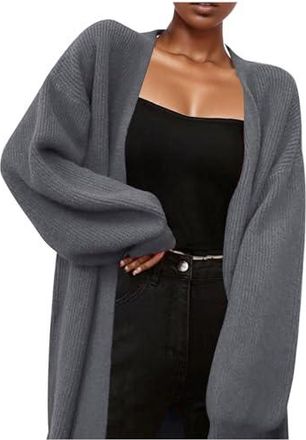 Generic Version cor&eacute;enne dautomne et dhiver du cardigan tricot&eacute; mi-long pour femme, style paresseux, couleur unie, pull veste &agrave; manches ballon &eacute;paisses, grand