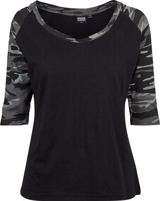 Urban Classics Damen Ladies 3/4 Contrast Raglan Tee T-Shirt, Mehrfarbig(black/darkcamo), XS