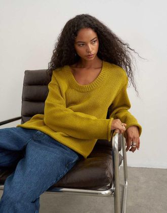 Topshop Strickpullover mit U-Ausschnitt in Maisgelb
