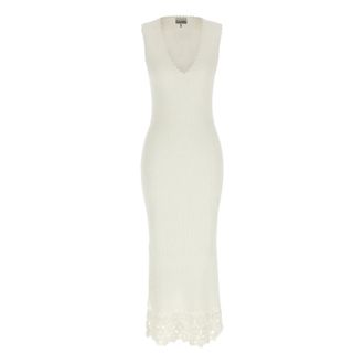 Ganni Femme, Robes, Blanc, Taille: 38 FR Robe Longue en Crochet de Coton