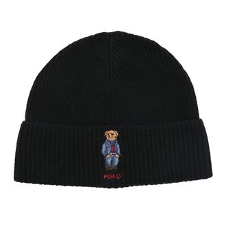 Ralph Lauren Herren Solid Denim Bear Beanie, 001 (Schwarz), Einheitsgröße