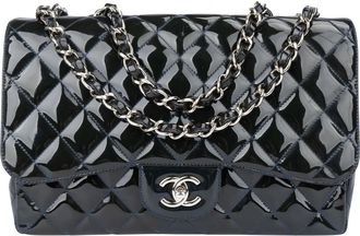 Chanel Crossbody Bags - Chanel Quilted Patent Leather Palladium Jumbo Sing - Gr. unisize - in Blau - f&uuml;r Damen